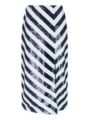 Ralph Lauren Striped Sequined Midi Skirt - Blue