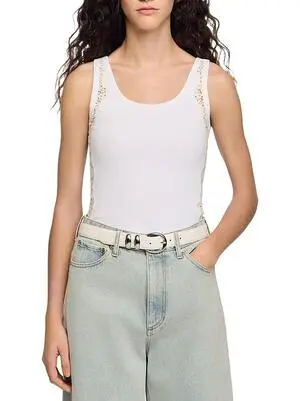 Sandro Isia Lace Vest Top - White