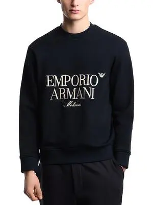 Emporio Armani French Terry Embroidered Logo Sweatshirt - Navy Blue