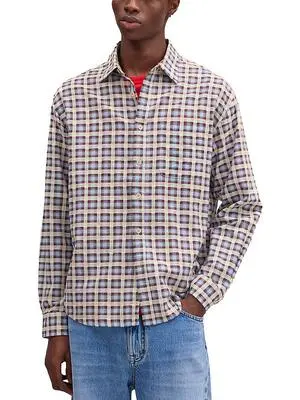 Nn07 Deon Patterned Pocket Shirt - Blue Check
