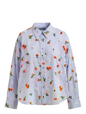 Essentiel Antwerp Flower-embroidered Button-down Shirt - Blue
