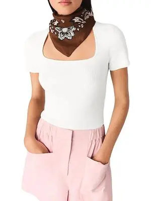 Maje Ribbed Square Neck Short Sleeve Knit Top - White