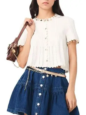 Maje Mishell Jewelry Cardigan - White