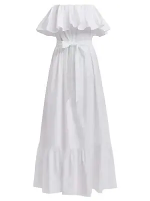 Essentiel Antwerp Ruffled-Hem Belted Maxi Dress White
