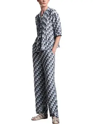 Emporio Armani Linen Gauze Shirt - Navy/natural Check