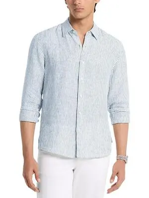 Michael Kors Long Sleeve Stripe Linen Shirt - Chambray