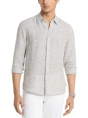 Michael Kors Long Sleeve Stripe Linen Shirt - Evergreen