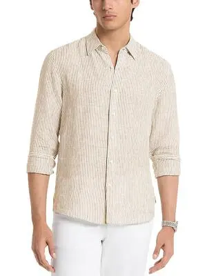 Michael Kors Long Sleeve Stripe Linen Shirt - Khaki