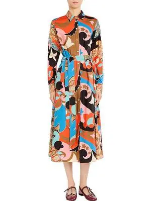 Etro Belted Midi Shirt Dress - Printed Red