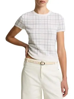 Vince Plaid Crewneck Top - Lagoon Combo