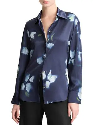 Vince Silk Floral Shirt - Dark Navy