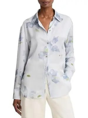 Vince Silk Floral Print Shirt - Soft Grey