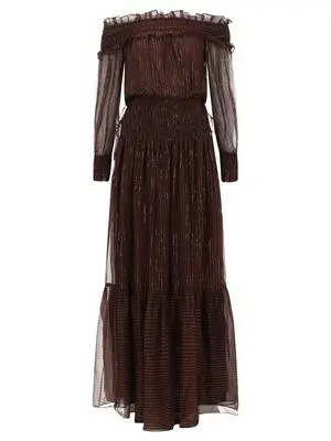 SELF-PORTRAIT Dress With Ruffles And Flounces - Brown