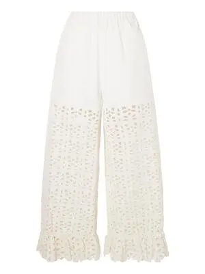 Sea Leila Broderie Anglaise Cotton And Linen-blend Pants - White