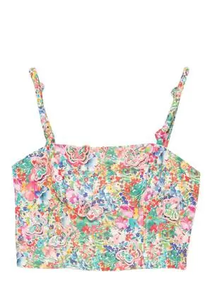 Farm Rio Butterfly-appliquéd Crop Top - Green