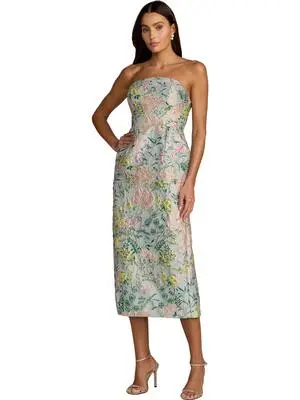 Mac Duggal Strapless Brocade Midi Dress With Pockets - Pastel Multi