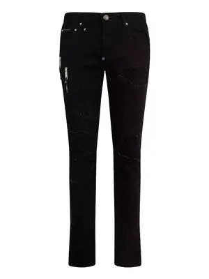 Philipp Plein Embroidered Distressed Jeans - Black