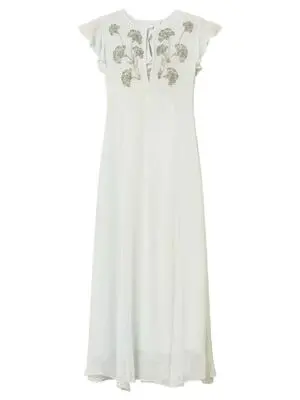 TWINSET TWINSET Hand-Embroidered Georgette Maxi Dress With Ruffled Sleeves