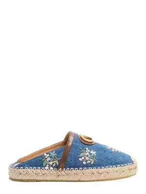 Valentino Garavani VLogo Signature Mules With Floral Embroidery Blue