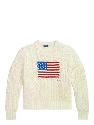 Polo Ralph Lauren Cable-Knit Flag Sweater Neutrals