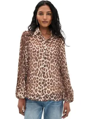 Zimmermann Sunray Collared Print Sheer Blouse - Leopard