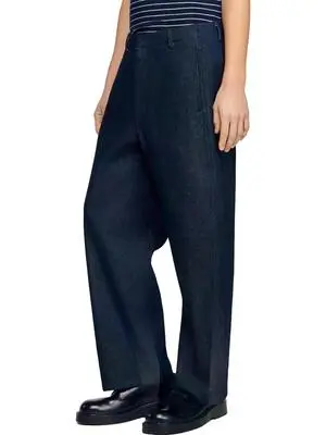 Sandro Raw Denim Barrel Jeans - Blue