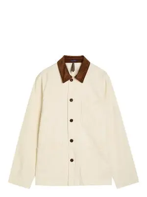 DRAKE'S Corduroy Collar Cotton-twill Overshirt - Ecru
