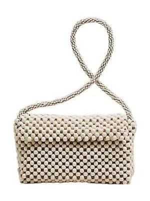 Anthropologie Fiona Wood Beaded Shoulder Bag - White