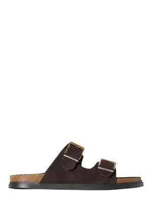 THE ROW Buckle Suede Slides - Coffee