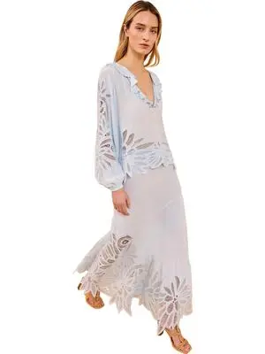 Ulla Johnson Adonis Silk Applique Blouse Adriatic