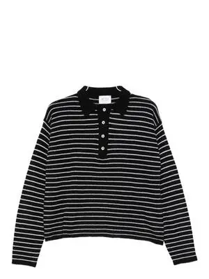BEYOU Cashmere Striped Polo Shirt - Black