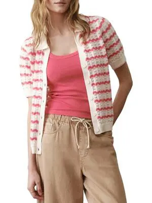 Marine Layer Piper Stripe Pointelle Stitch Cotton Button-up Shirt - Warm Wave