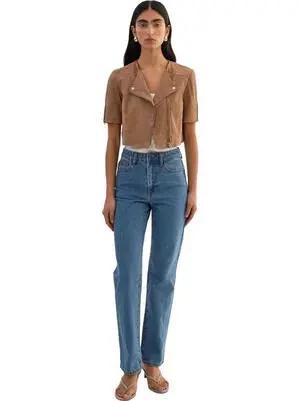 LAMARQUE Kirsi S Suede Cropped Jacket - Latte