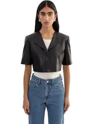 LAMARQUE Aviana Collarless Leather Jacket - Black