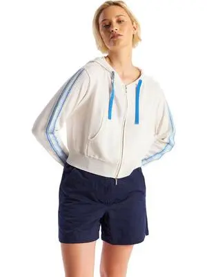 WISPR Geo Sleeve Cropped Zip Up Hoodie - Ivory/azul