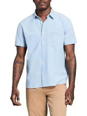 Billy Reid Donelson Short Sleeve Organic Cotton Chambray Sport Shirt - Blue