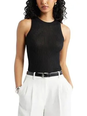 OPEN EDIT Linen Blend Sweater Tank - Black