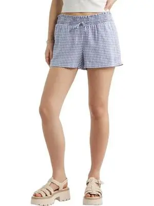 Bp. Linen Blend Lace Trim Shorts - Blue- White Demi Gingham