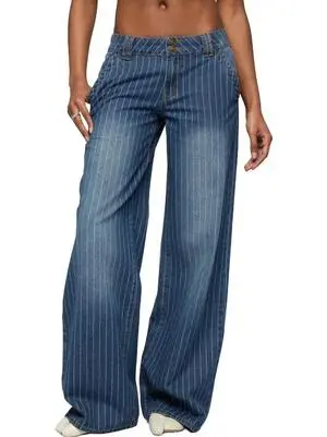 EDIKTED Striped Low-rise Wide-leg Jeans - Blue
