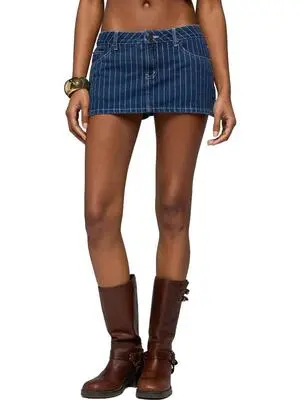 EDIKTED Low Rise Denim Skort - Blue-and-white
