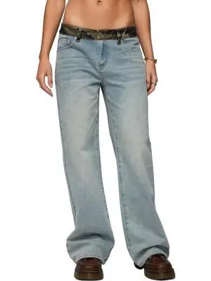 EDIKTED Camo Waist Low Rise Baggy Jeans