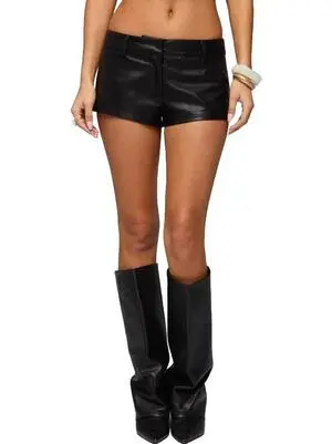 EDIKTED Faux Leather Micro Shorts - Black