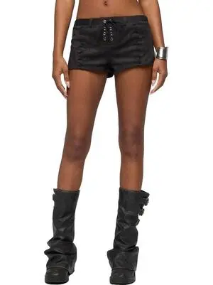 EDIKTED Sloane Faux Suede Micro Shorts - Dark-gray