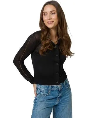 Central Park West Serena Sheer Pointelle Cardigan Black