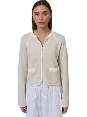 Central Park West Celeste Tweed Yarn Zip-up Jacket - Sand