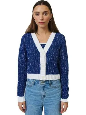 Central Park West Allie Cropped Chunky Cardigan - Blue Multi