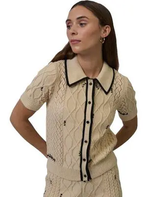 Central Park West Jaden Short Sleeve Cardigan - Tan