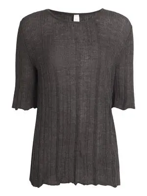 LAUREN MANOOGIAN Alpaca-silk Ribbed T-shirt - Black