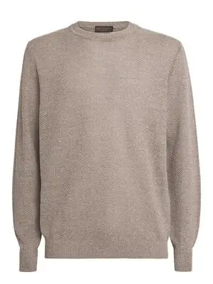 BRETT JOHNSON Linen-Silk Herringbone Sweater