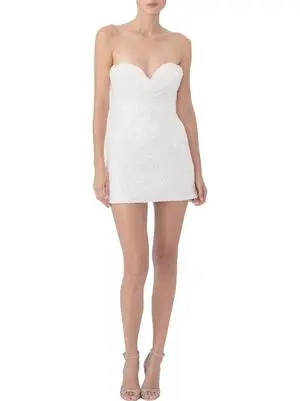 SAU LEE Lara Beaded Strapless Mini Dress - White